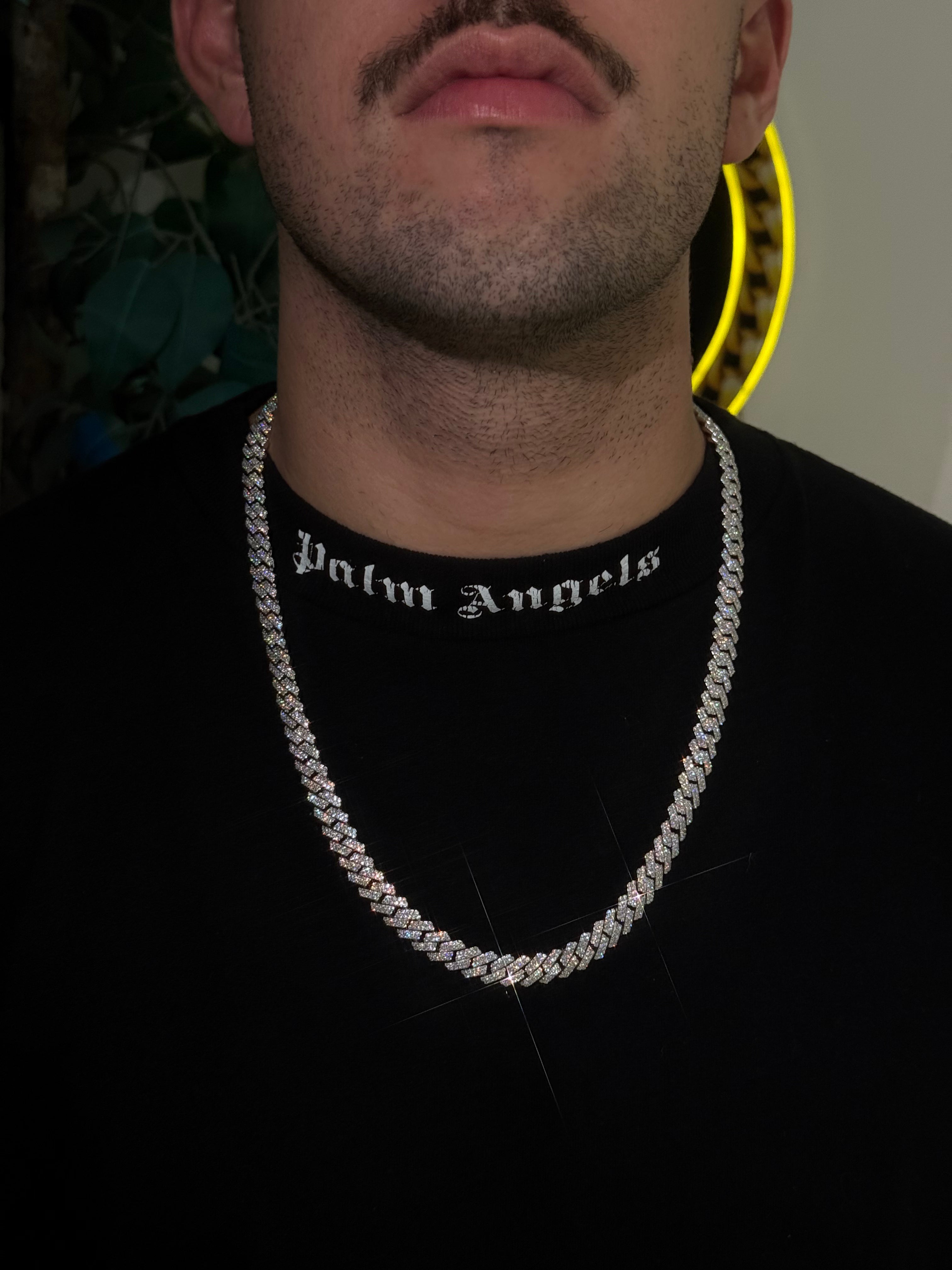10MM Cuban Link Chain + VVS1 Moissanite Stones -Prong Setting ...